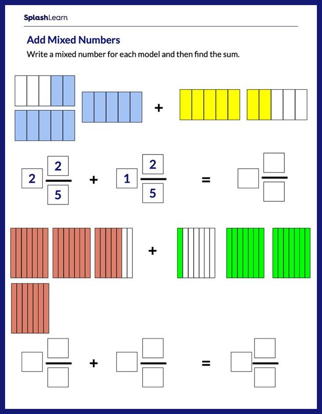 Add Mixed Numbers Using Models Worksheets For Kids Online