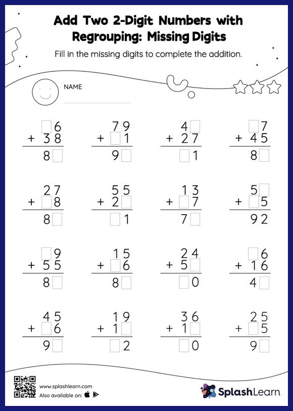 Add Within 100 With Regrouping Worksheets For 1st Graders Online 