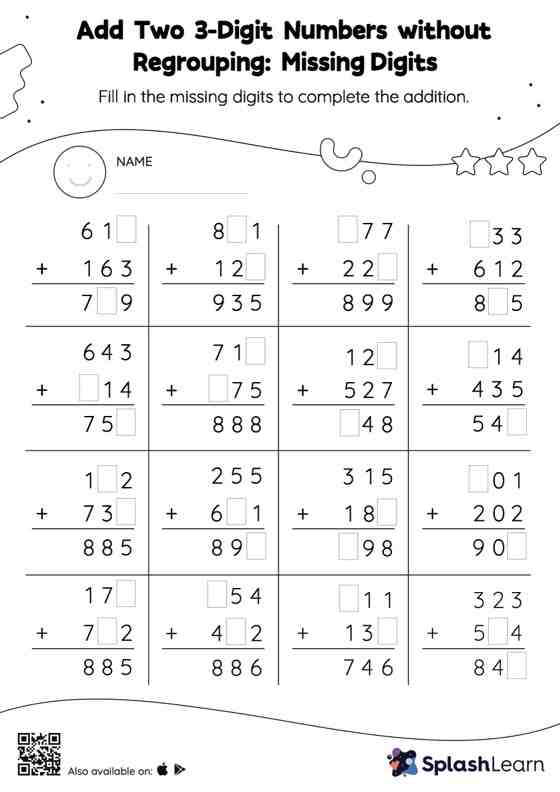 Add Two 3 digit Numbers Worksheets For 3rd Graders Online SplashLearn
