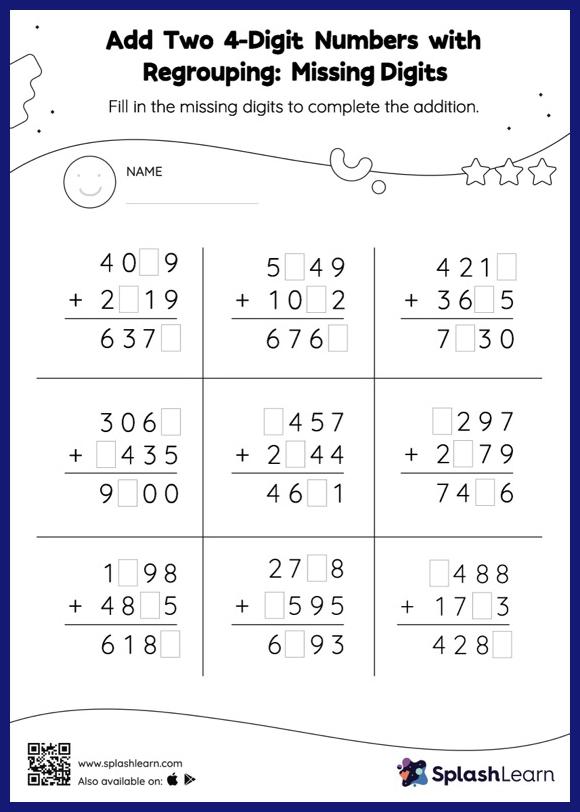 Addition With Regrouping Worksheets For 4th Graders Online SplashLearn