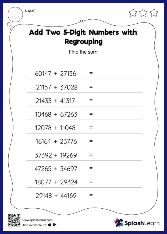 Addition Within 100000 Worksheets For Kids Online SplashLearn