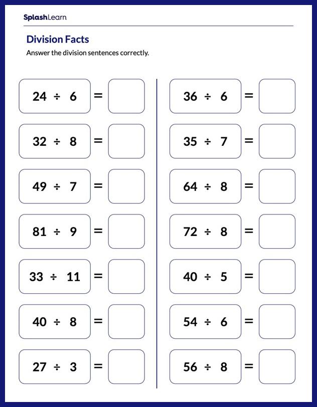 Division Worksheets For 3rd Graders Online SplashLearn