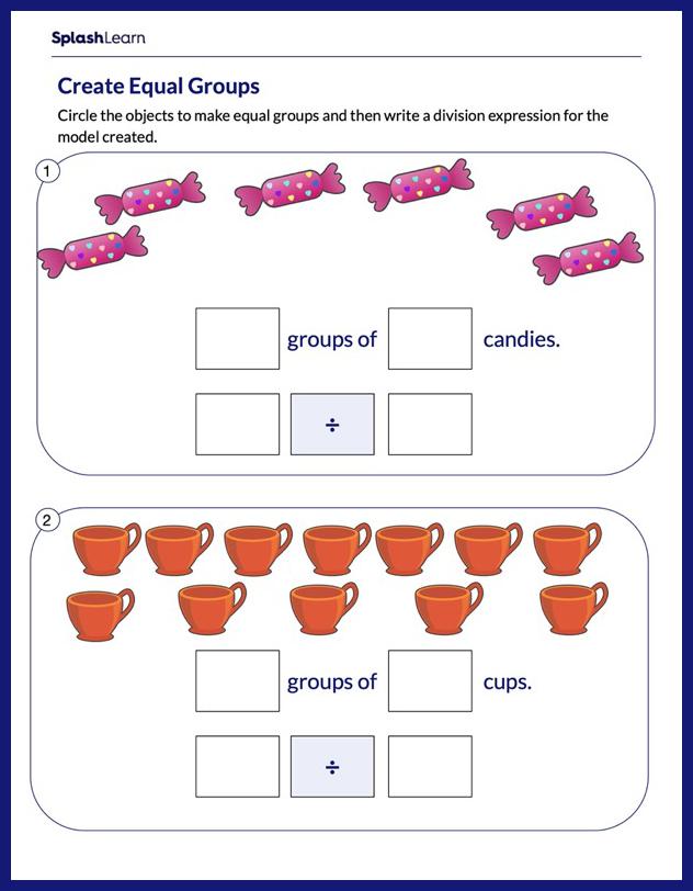 Division With Equal Groups Worksheets