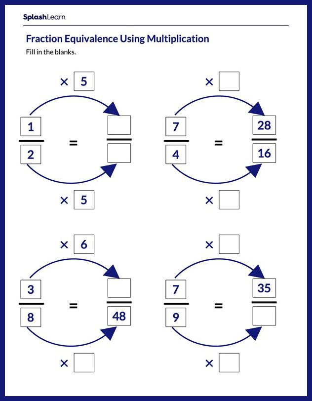 Create Equivalent Fractions Using Multiplication Math Worksheets