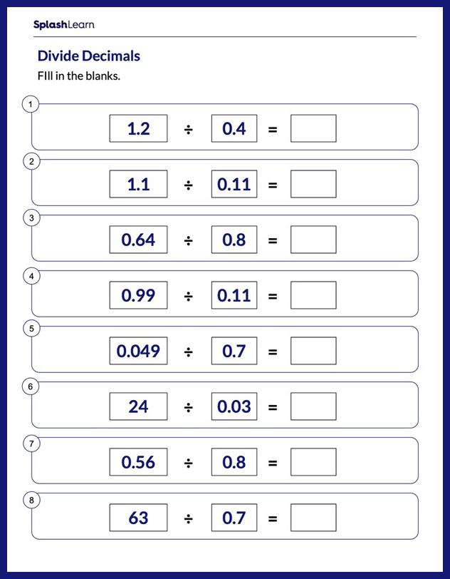 Divide Decimals By 100 Horizontal Division Math Worksheets SplashLearn