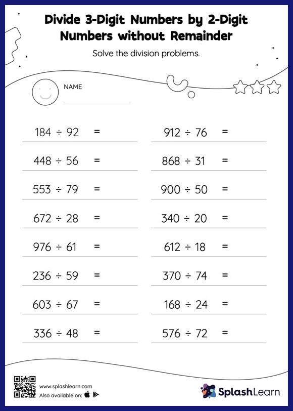 Divide 3 Digit Numbers By 2 Digit Numbers Without Remainder Horizontal