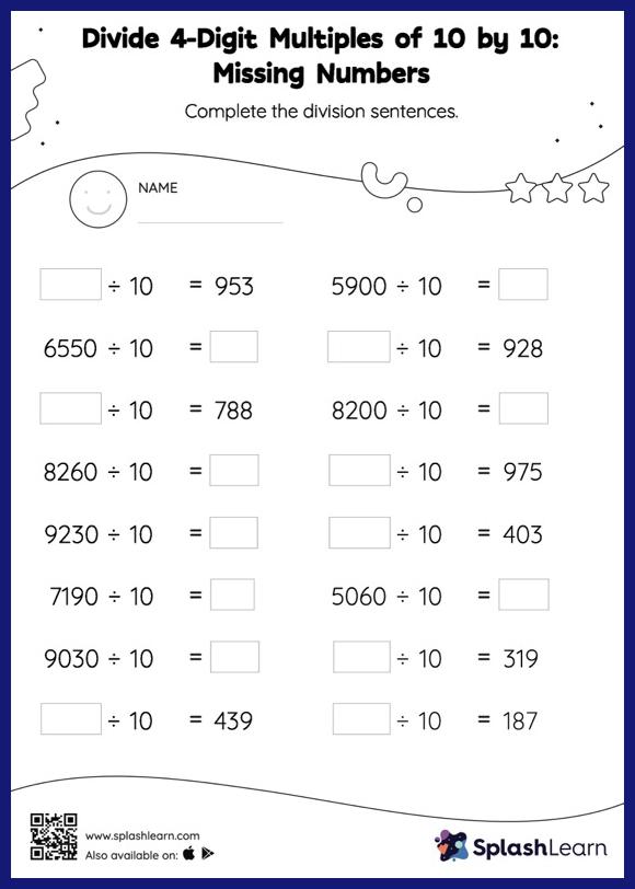 Divide Multi Digit Multiples Of 10 By Multiples Of 10 Missing Numbers 