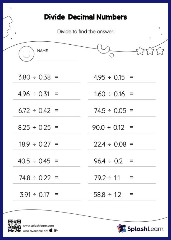 Divide Decimals By Decimals Worksheets For Kids Online SplashLearn