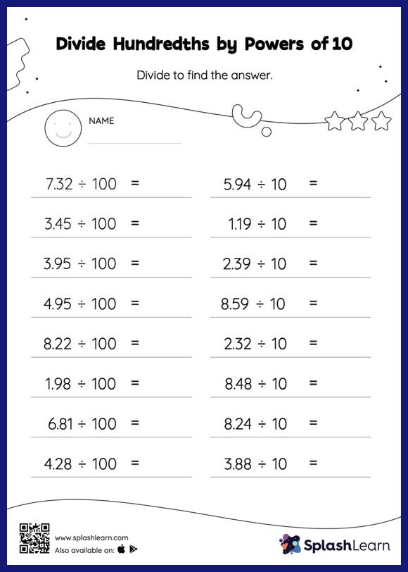 Divide Hundredths By Powers Of 10 Horizontal Division Math 