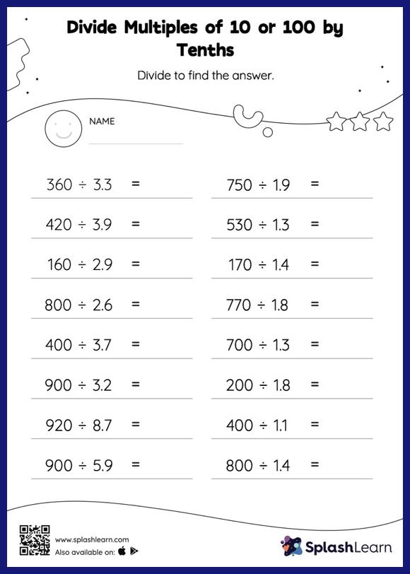 Divide Multiples Of 10 Or 100 By Tenths With Remainder Horizontal