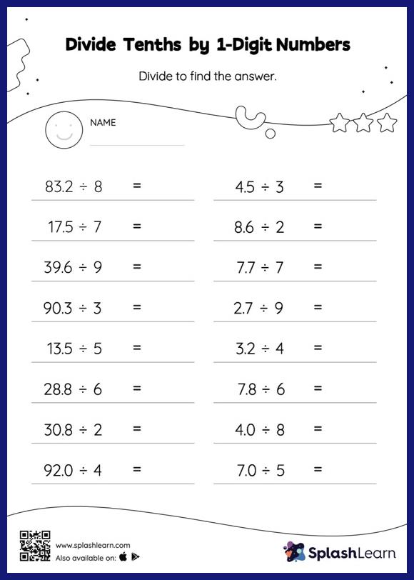 Divide Decimals By Whole Numbers Worksheets For 5th Graders Online 