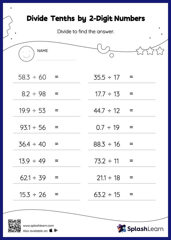 Divide Tenths By 2 Digit Numbers With Remainder Horizontal Division