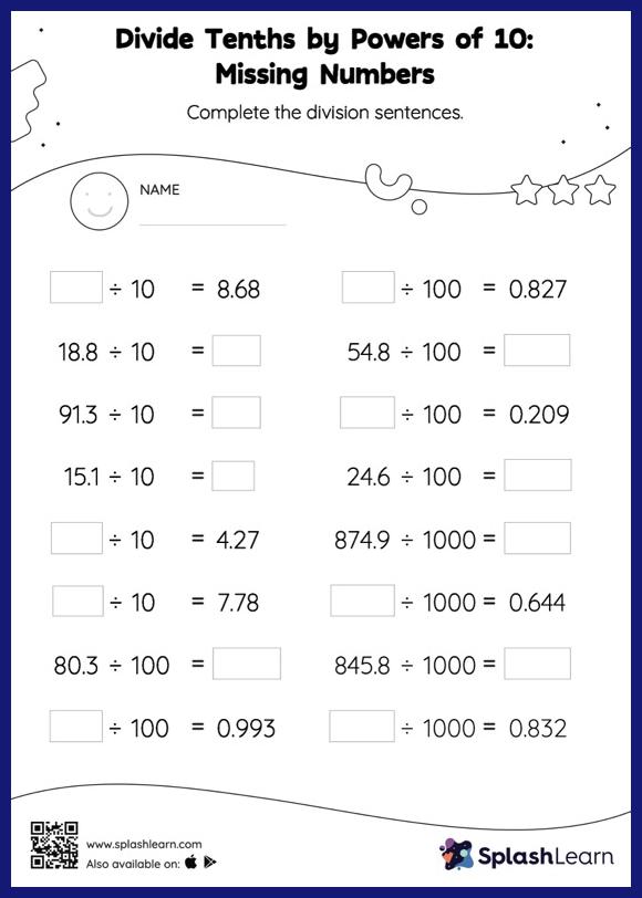 Divide Decimals By Powers Of 10 Worksheets For Kids Online SplashLearn