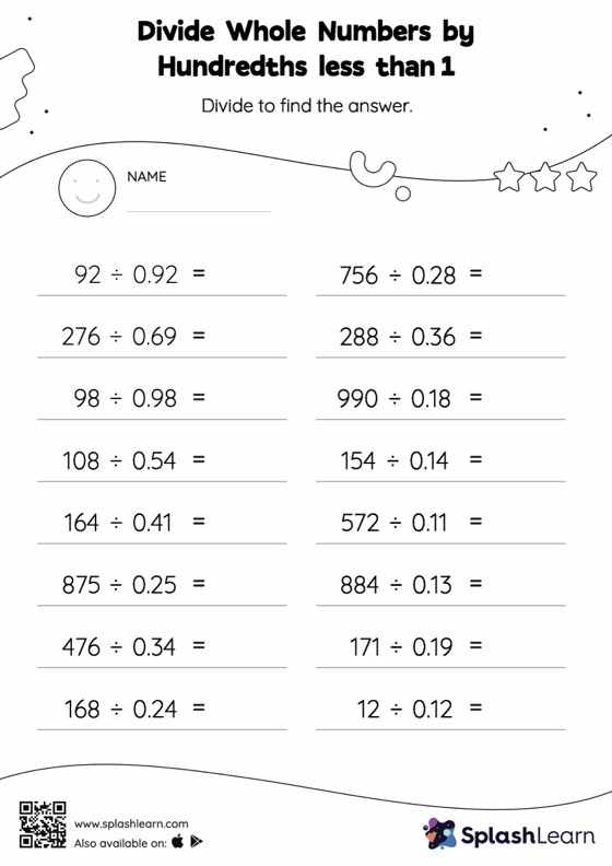 Divide Whole Numbers By Hundredths Less Than 1 Without Remainder