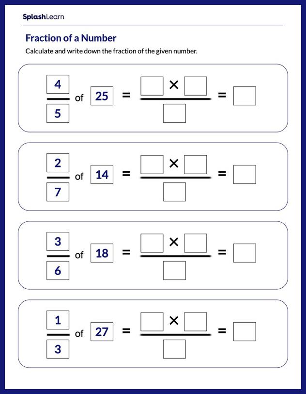 Fractions Of Whole Numbers Worksheet Randomly Generated Fraction Of A
