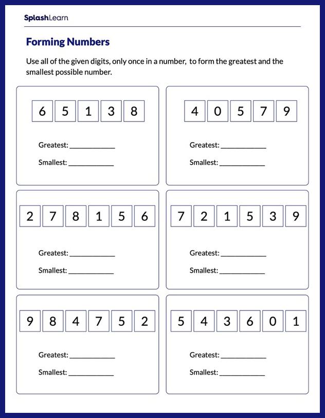 Form The Greatest And The Smallest Number Math Worksheets SplashLearn