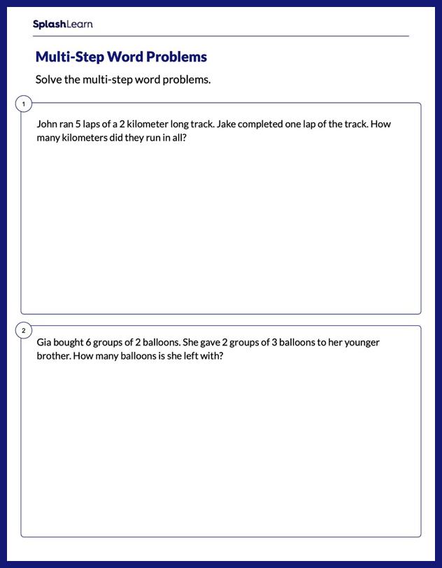 Multi step Word Problems Worksheets For 4th Graders Online SplashLearn