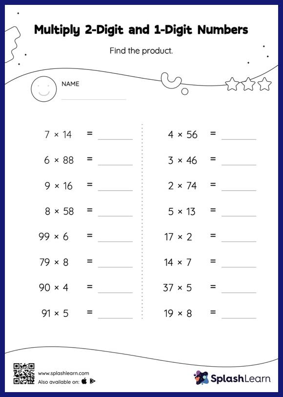 Multiply 2 digit By 1 digit Numbers Worksheets For 4th Graders Online SplashLearn