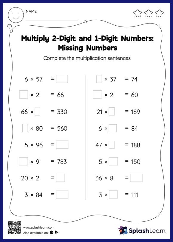 Multiply 2 digit By 1 digit Numbers Worksheets For 4th Graders Online