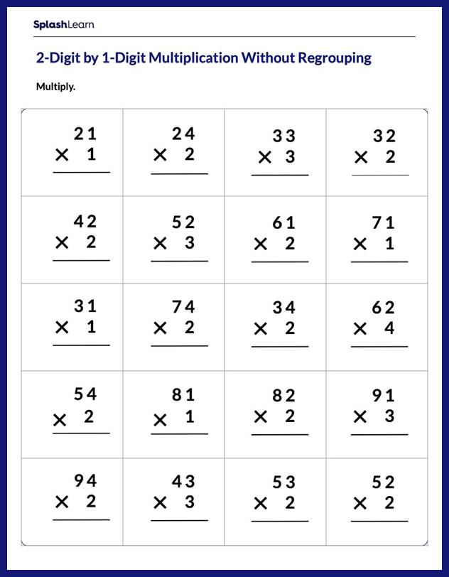 Multiply 2 Digit By 1 Digit Without Regrouping Math Worksheets SplashLearn