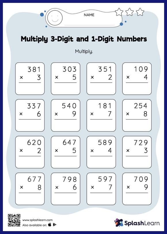 Multiply 3 digit By 1 digit Numbers Worksheets For Kids Online SplashLearn