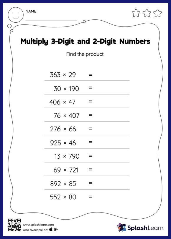 Multiply 3 Digit And 2 Digit Numbers Horizontal Multiplication Math Worksheets SplashLearn