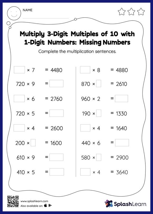 Multiply 3 Digit Multiples Of 10 With 1 Digit Numbers Vertical 