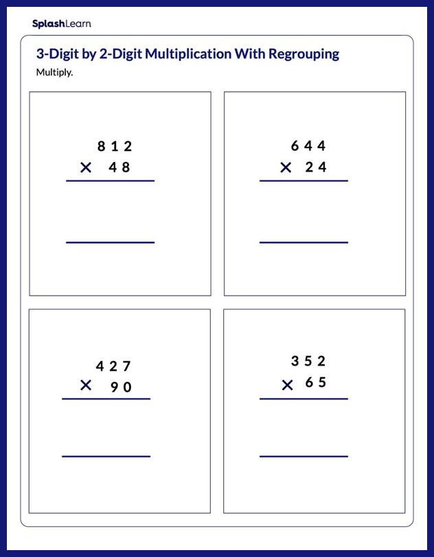 Multiply 3 Digit By 2 Digit With Regrouping Math Worksheets SplashLearn
