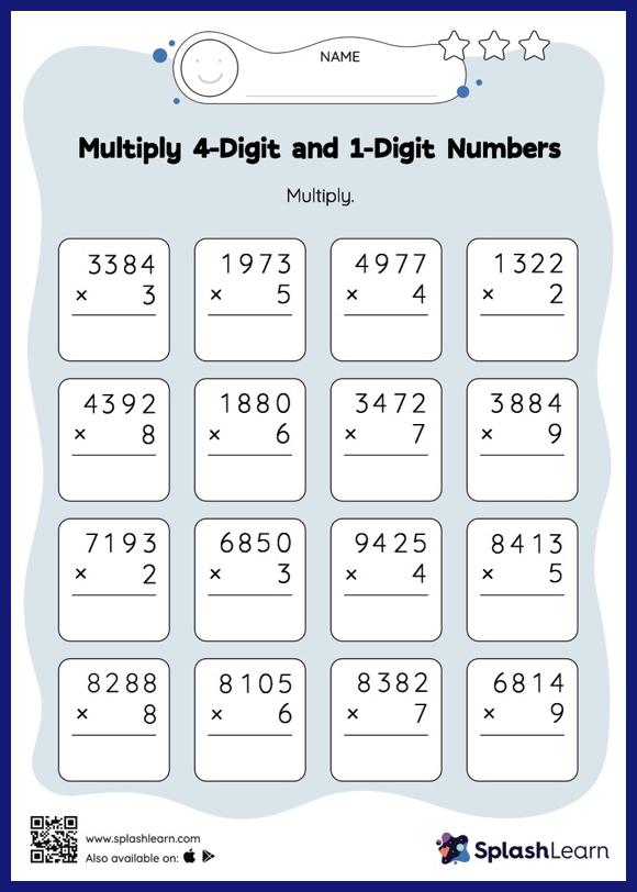 Multiply 4 Digit And 1 Digit Numbers Vertical Multiplication Math 