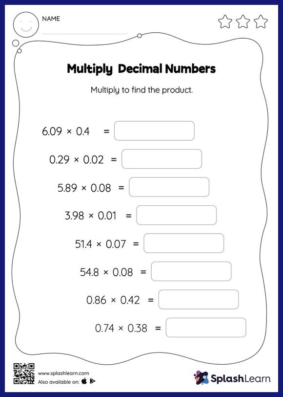 Multiply Decimal Numbers Horizontal Multiplication Math Worksheets 