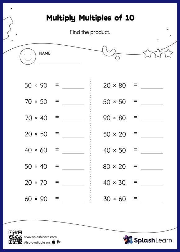 Multiply Multiples Of 10 Horizontal Multiplication Math Worksheets 