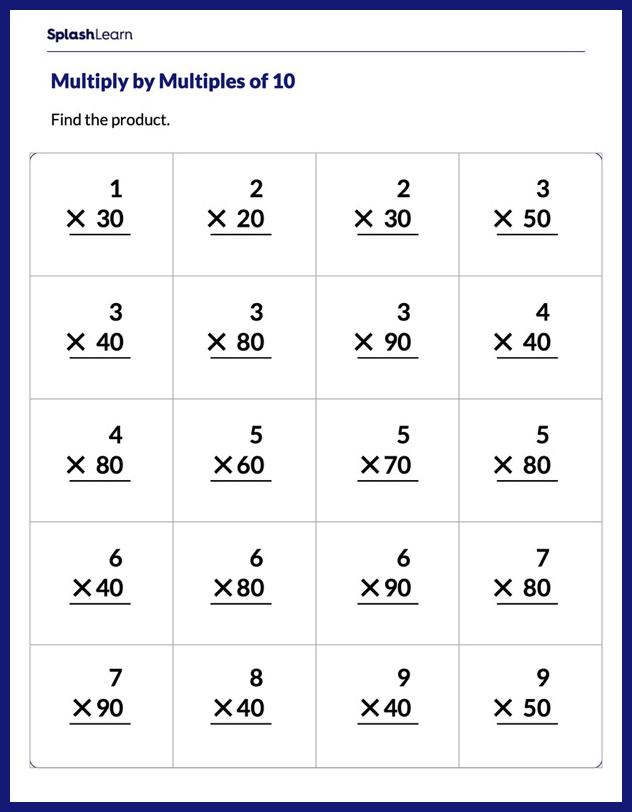 Multiply One Digit Numbers By Multiples Of 10 Math Worksheets SplashLearn