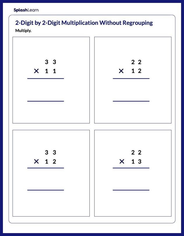 Multiply Two 2 Digit Numbers Without Regrouping Math Worksheets 