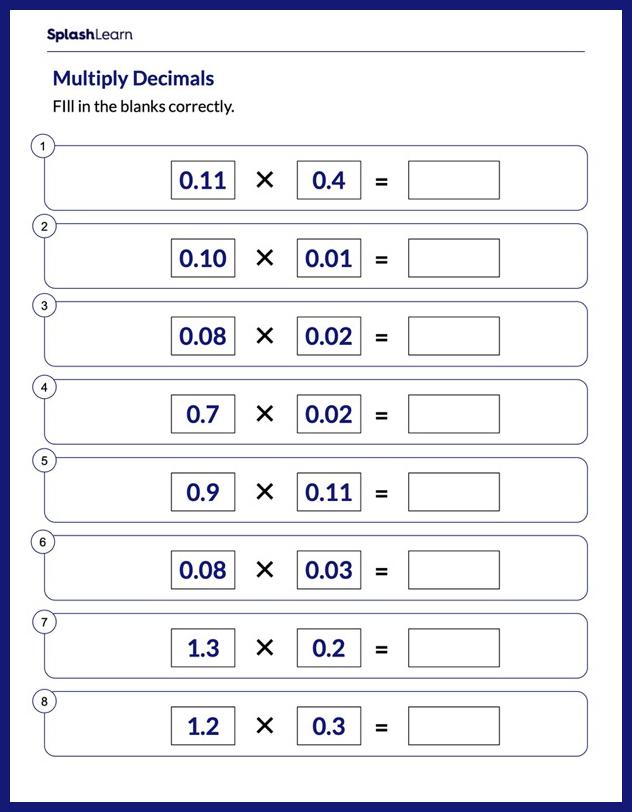 Multiplying 3 Digit By 2 Digit Numbers With Various Decimal Places A 