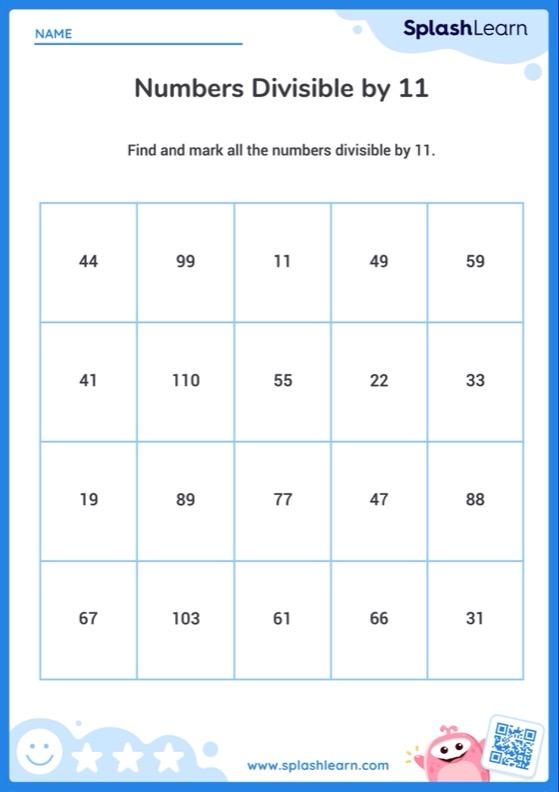 Numbers Divisible By 11 Printable Math Worksheet