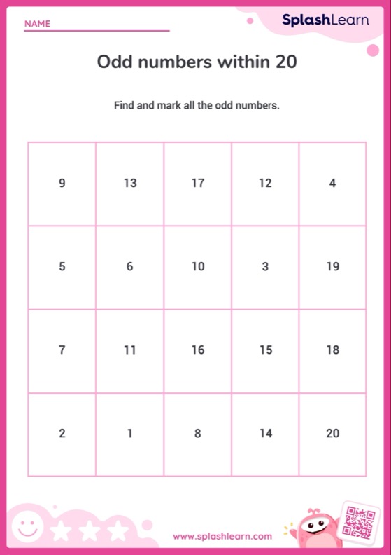 Odd Numbers Within 20 Worksheet