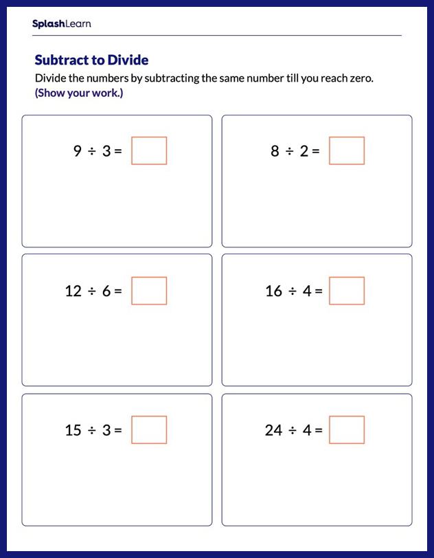 Repeated Subtraction Worksheets