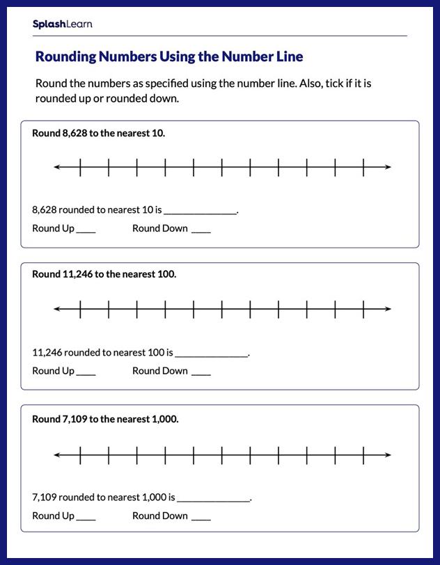 Round Off Numbers Using Number Line Math Worksheets SplashLearn