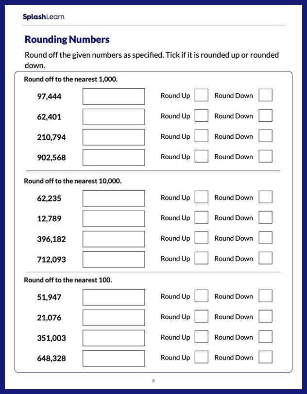Round Numbers Worksheets For 4th Graders Online SplashLearn