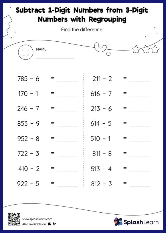 Subtract Two 3 Digit Numbers With Regrouping Vertical Subtraction 