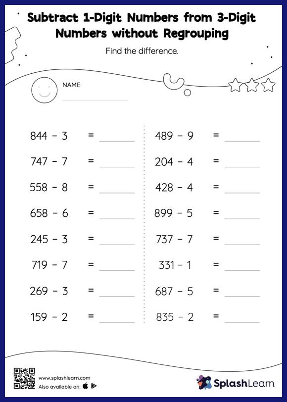 Subtract Two 3 Digit Numbers Without Regrouping Vertical Subtraction 