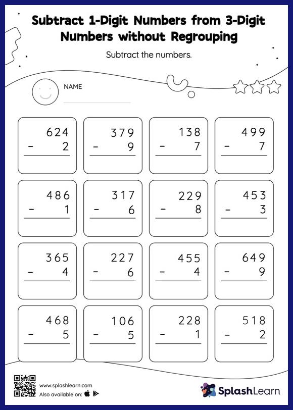 Subtract Two 3 Digit Numbers Without Regrouping Vertical Subtraction 