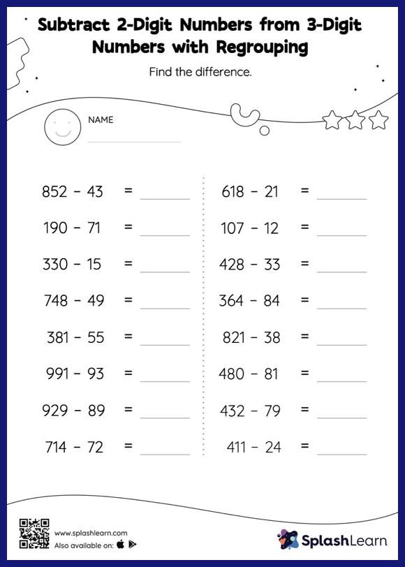 Add And Subtract 3 Digit And 2 Digit Numbers With Regrouping Vertical 