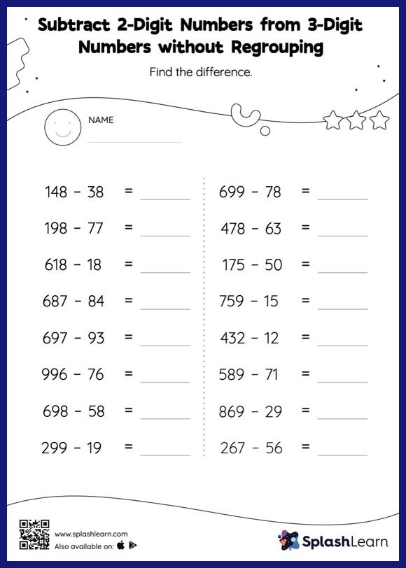 Subtract Two 3 Digit Numbers Without Regrouping Vertical Subtraction 