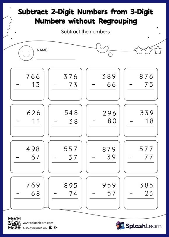 Subtract Two 3 Digit Numbers Without Regrouping Vertical Subtraction 