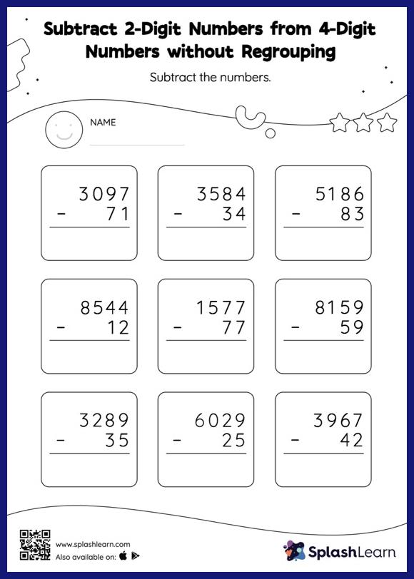 Add And Subtract 4 Digit And 3 Digit Numbers Without Regrouping 