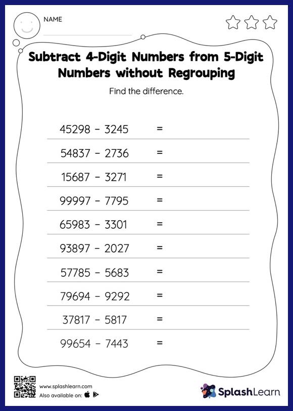 Add And Subtract 5 Digit And 4 Digit Numbers Without Regrouping