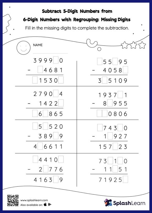 Subtraction Within 1000000 Worksheets For 4th Graders Online SplashLearn