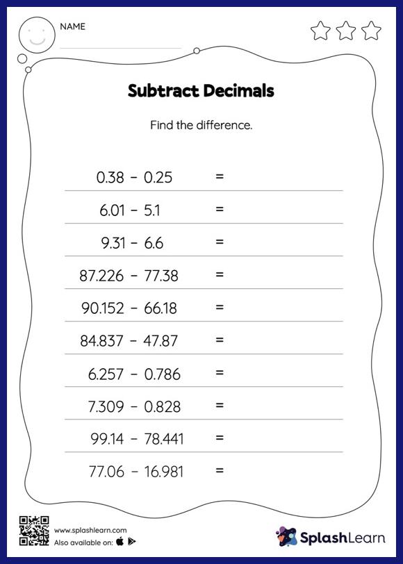 Subtract Decimals Horizontal Subtraction Math Worksheets SplashLearn Subtract Decimals Horizontal Subtraction Math Worksheets SplashLearn