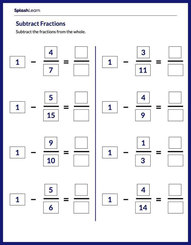 Fraction Subtraction Worksheet Worksheets For Kindergarten